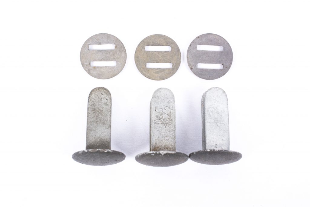 Set of three unissued helmet rivets marked D&C 1942 – fjm44