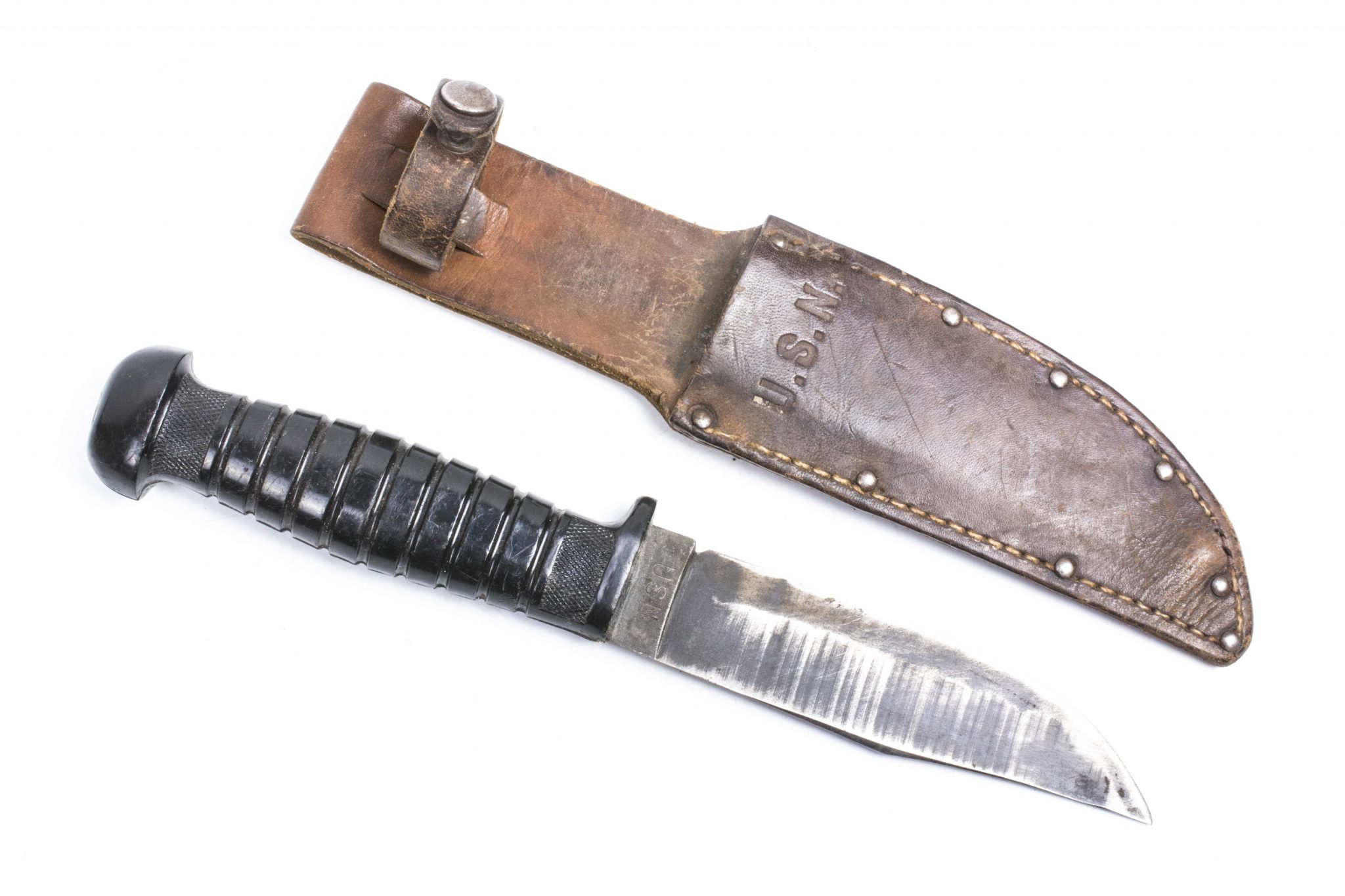 US Navy (USN) MK1 knife with USN leather scabbard – fjm44