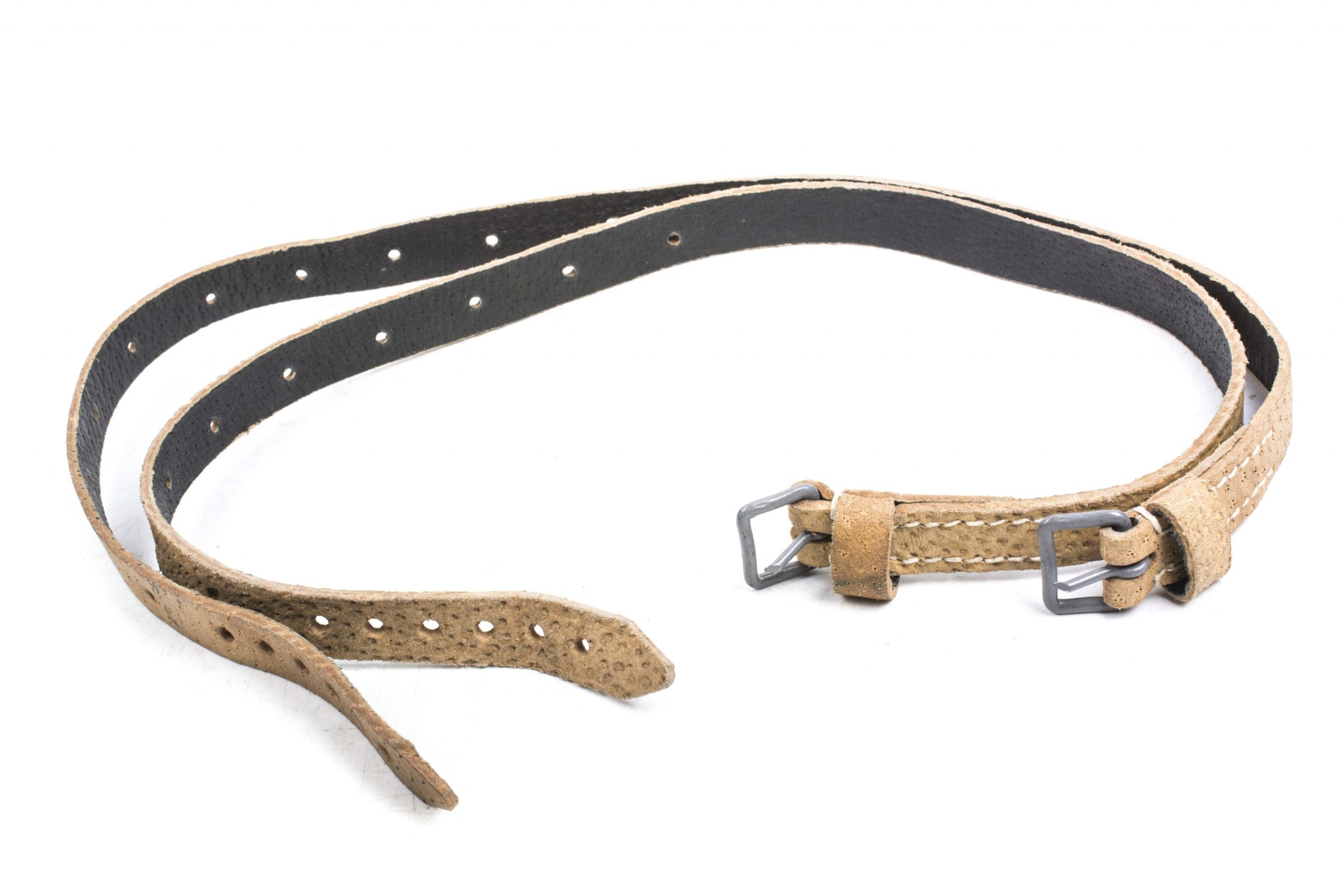 Late war brown pig skin equipment straps marked 0/0675/0109 – fjm44