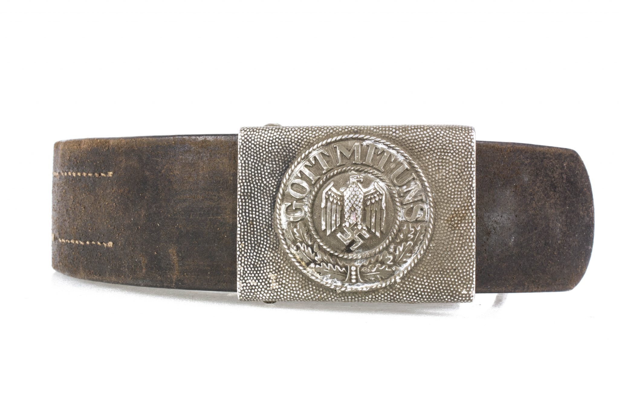 Pre war Heer equipment belt with tabbed aluminum buckle – fjm44